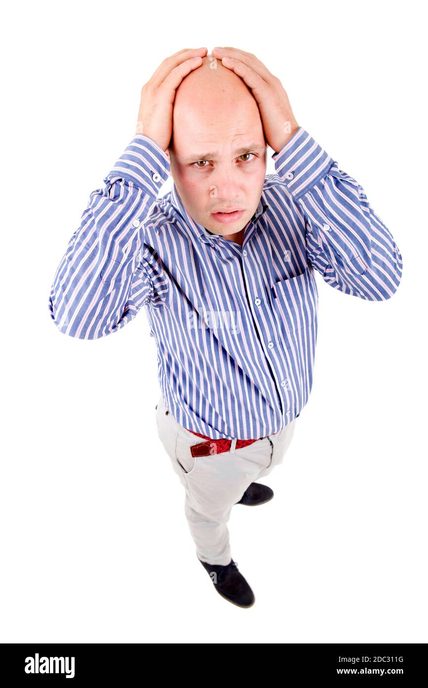 casual man full body with a headache, isolated Stock Photo - Alamy