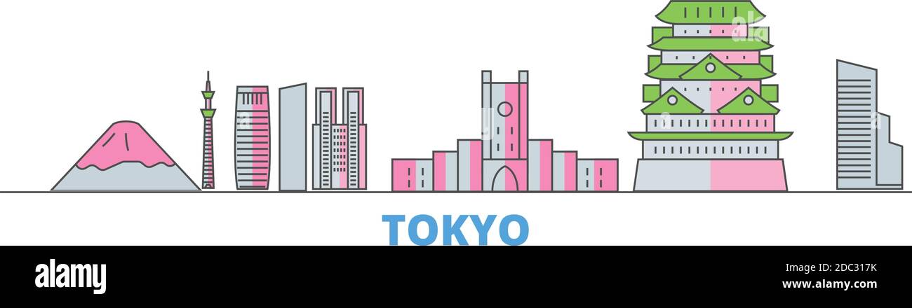 Japan, Tokyo City line cityscape, flat vector. Travel city landmark ...
