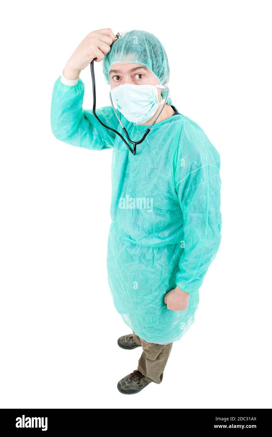 young silly doctor full length, isolated on white background Stock ...