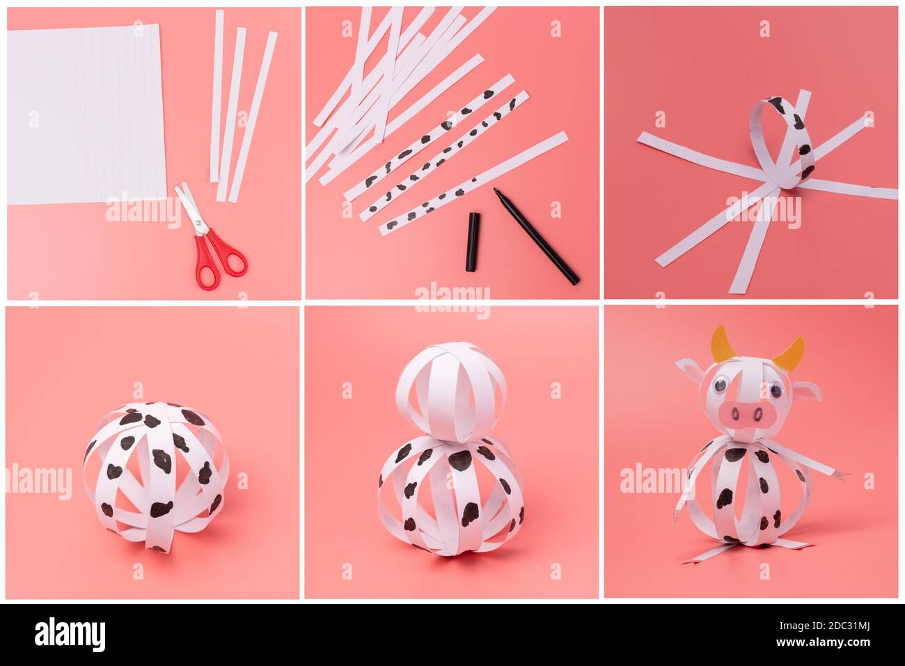paper cow craft for kids, step by step instruction, DIY, year of the ox ...