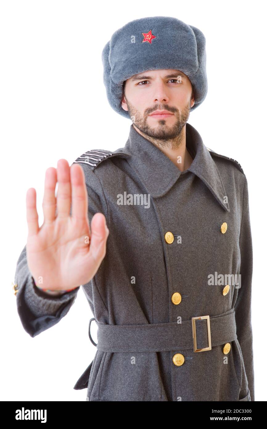 young man dressed as russian military, studio picture Stock Photo - Alamy