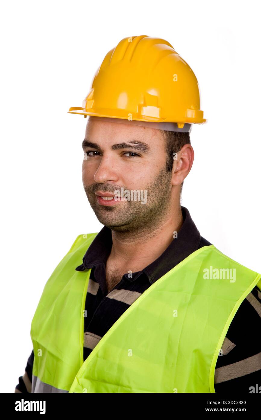 young worker portrait in a white background Stock Photo - Alamy