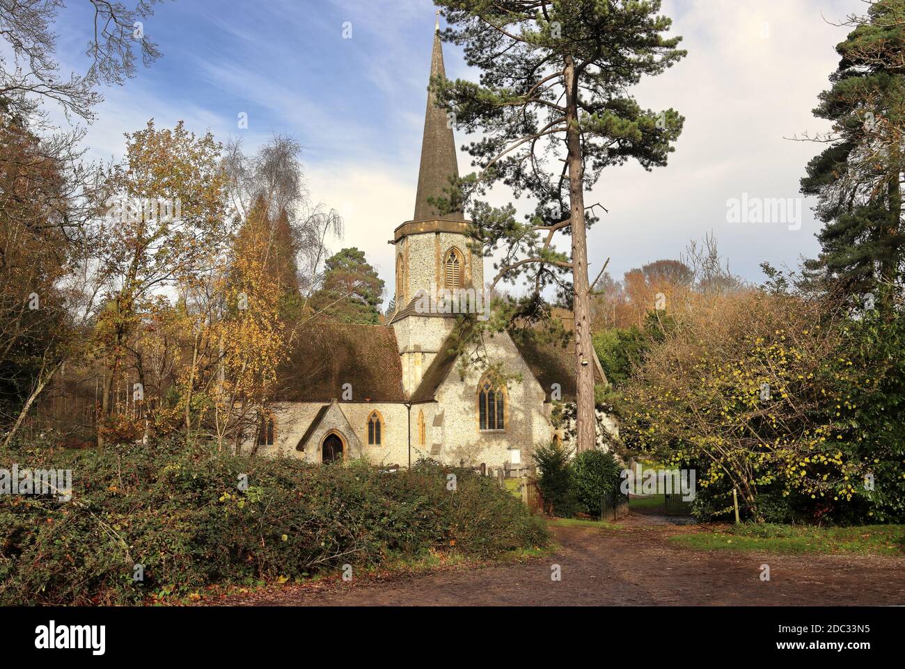 Autumn sunshine over Holy Trinity Church, Penn Street, Buckinghamshire ...