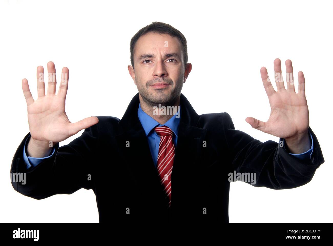 man with hands open isolated on white Stock Photo - Alamy