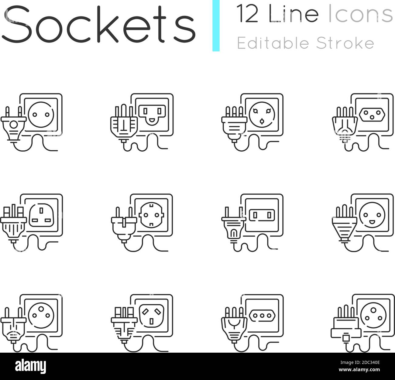Sockets linear icons set Stock Vector Image & Art - Alamy