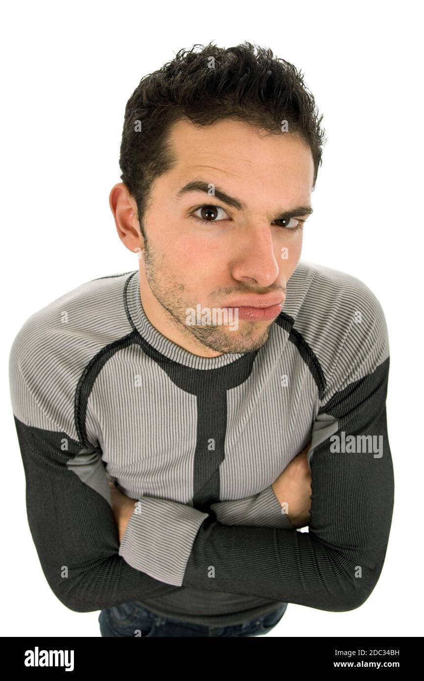 young silly man portrait in a white background Stock Photo - Alamy