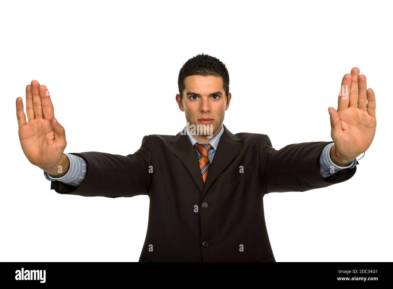 man with hands open isolated on white Stock Photo - Alamy