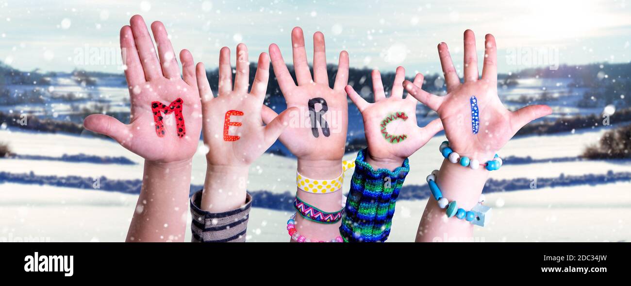 Children Hands Building Colorful French Word Merci Means Thank You ...