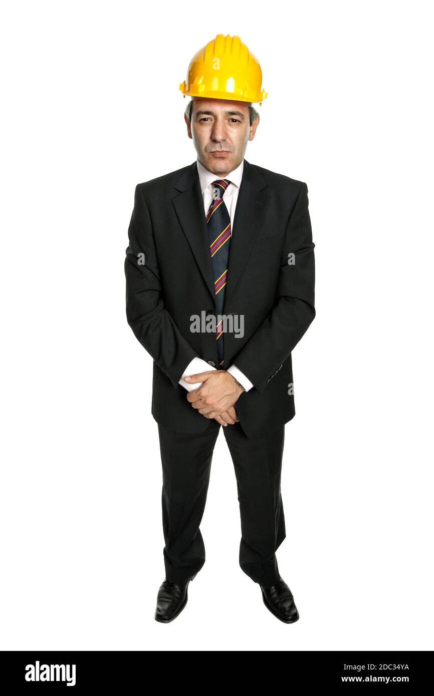 An engineer with yellow hat, isolated on white Stock Photo - Alamy