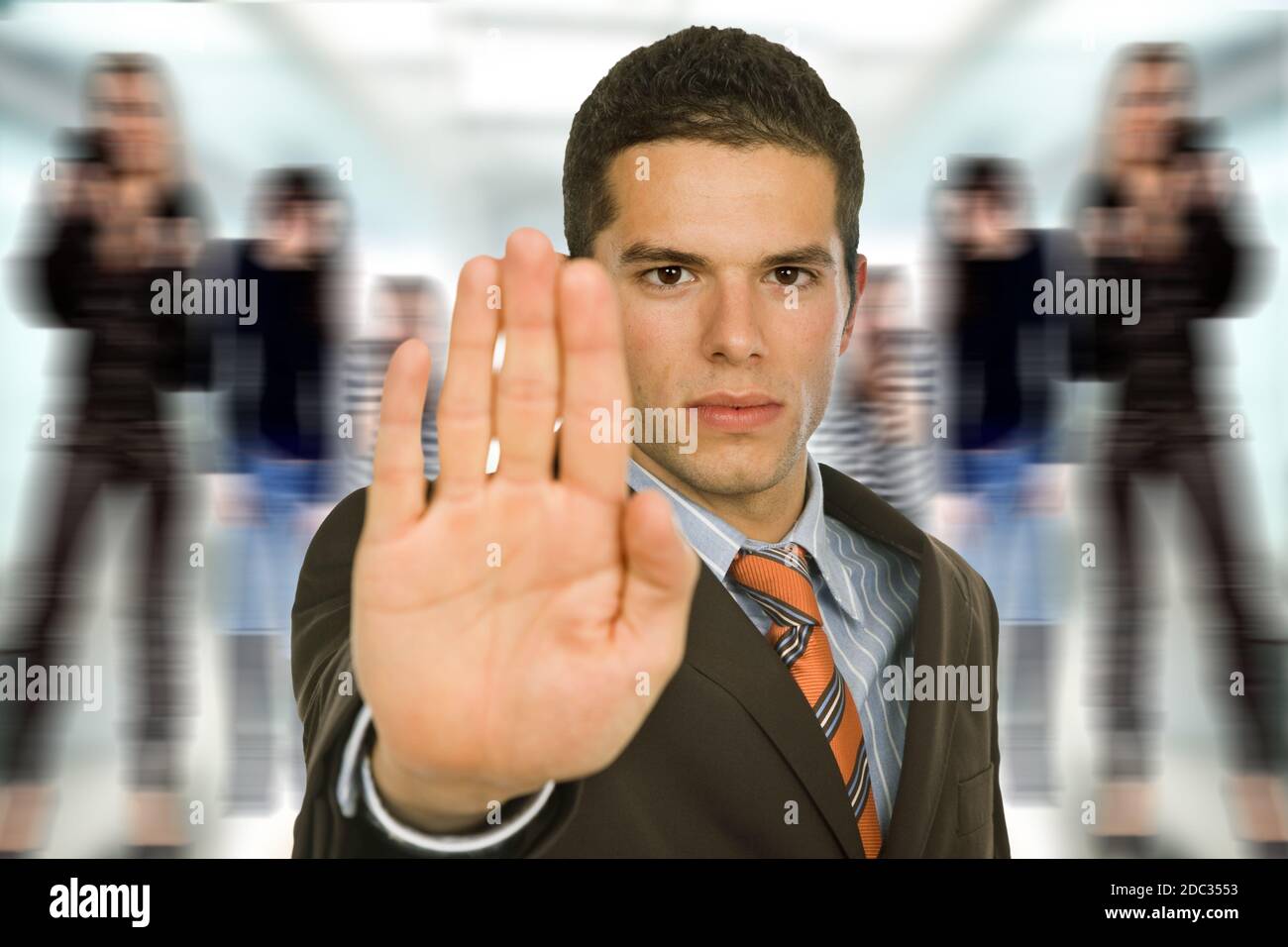 business man with open hand making stop Stock Photo - Alamy