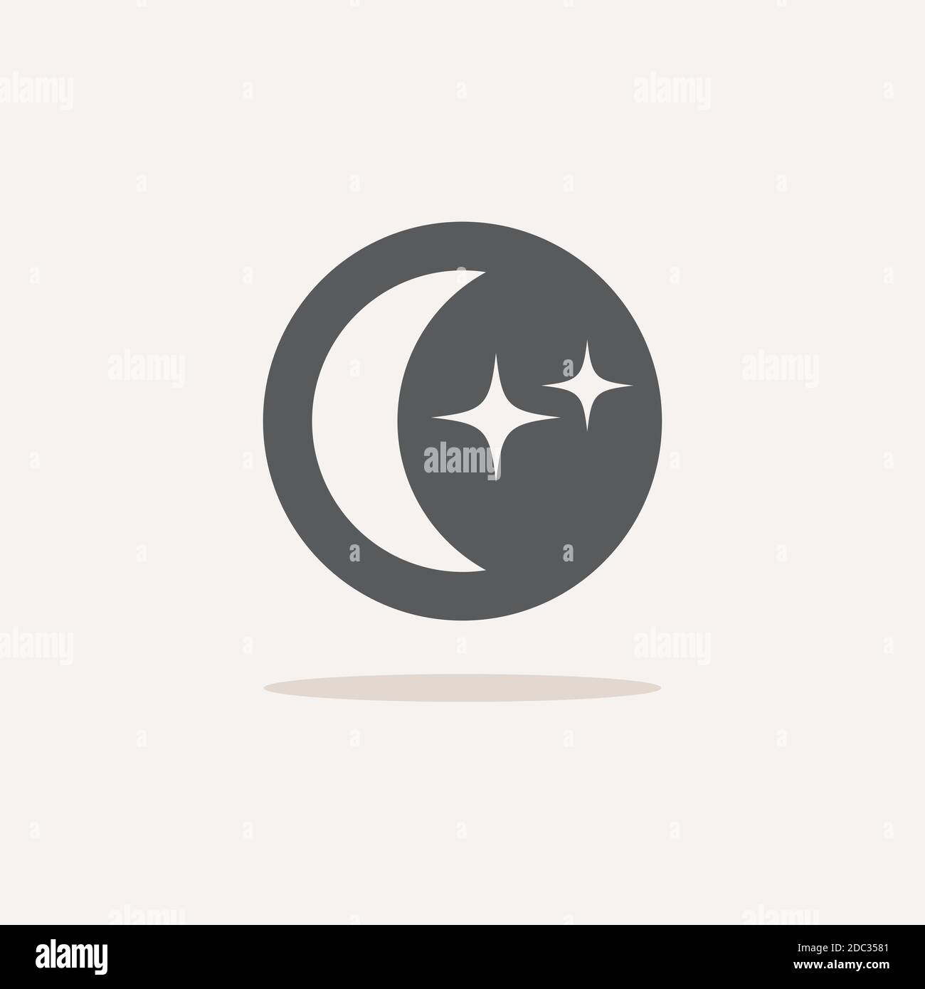 Waning crescent moon with stars. Color icon with shadow. Weather glyph ...