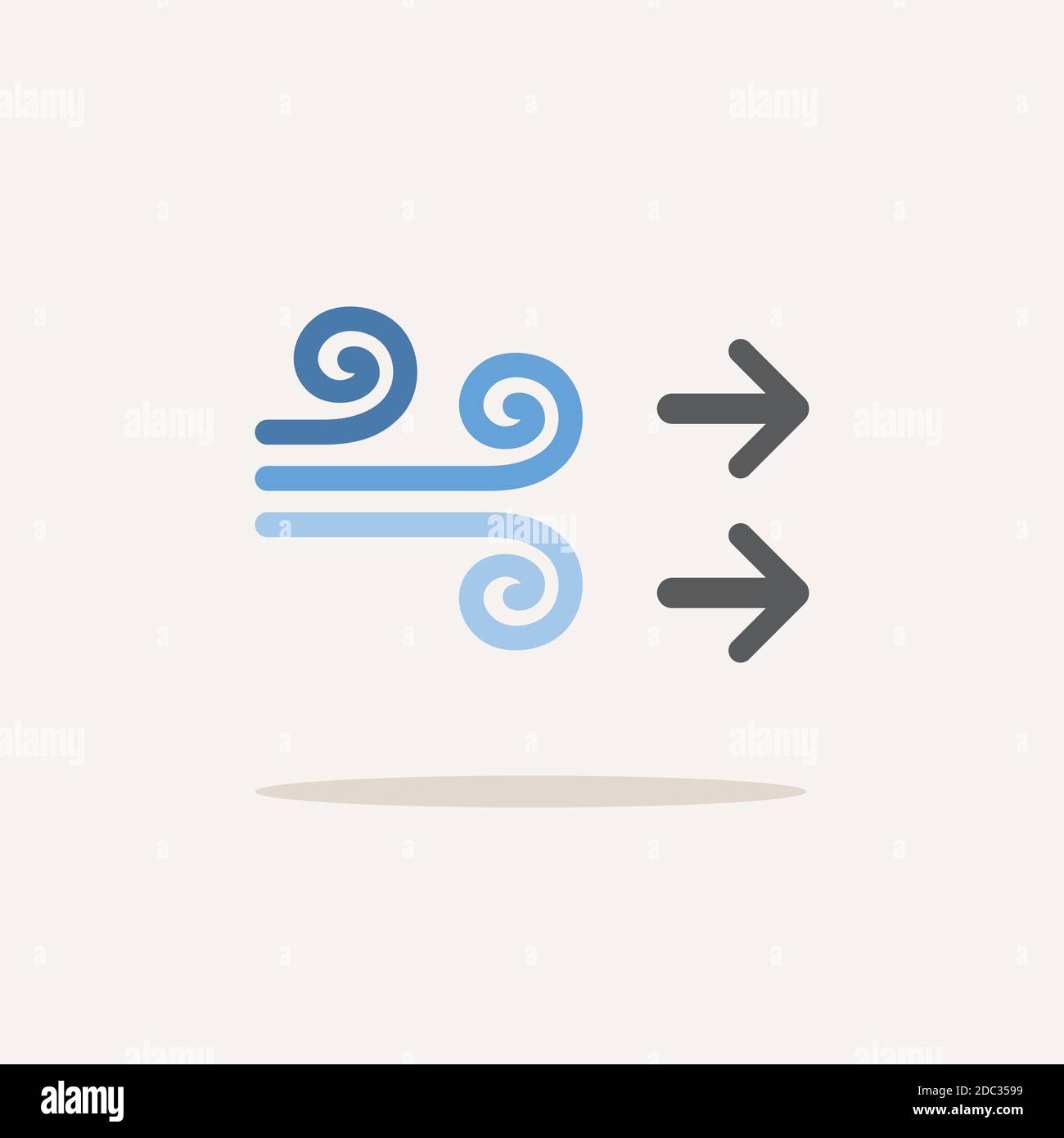 Wind with two arrows. Color icon with shadow. Weather glyph vector ...