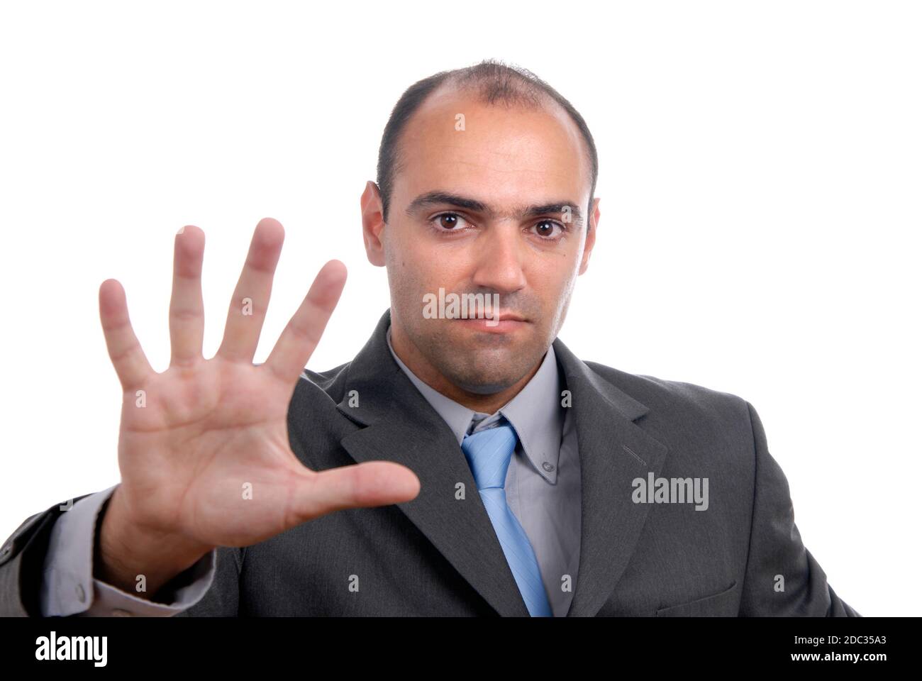 man with hand open isolated on white Stock Photo - Alamy