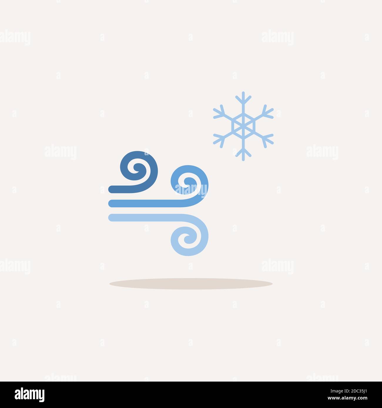 Wind and snow. Color icon with shadow. Weather glyph vector ...
