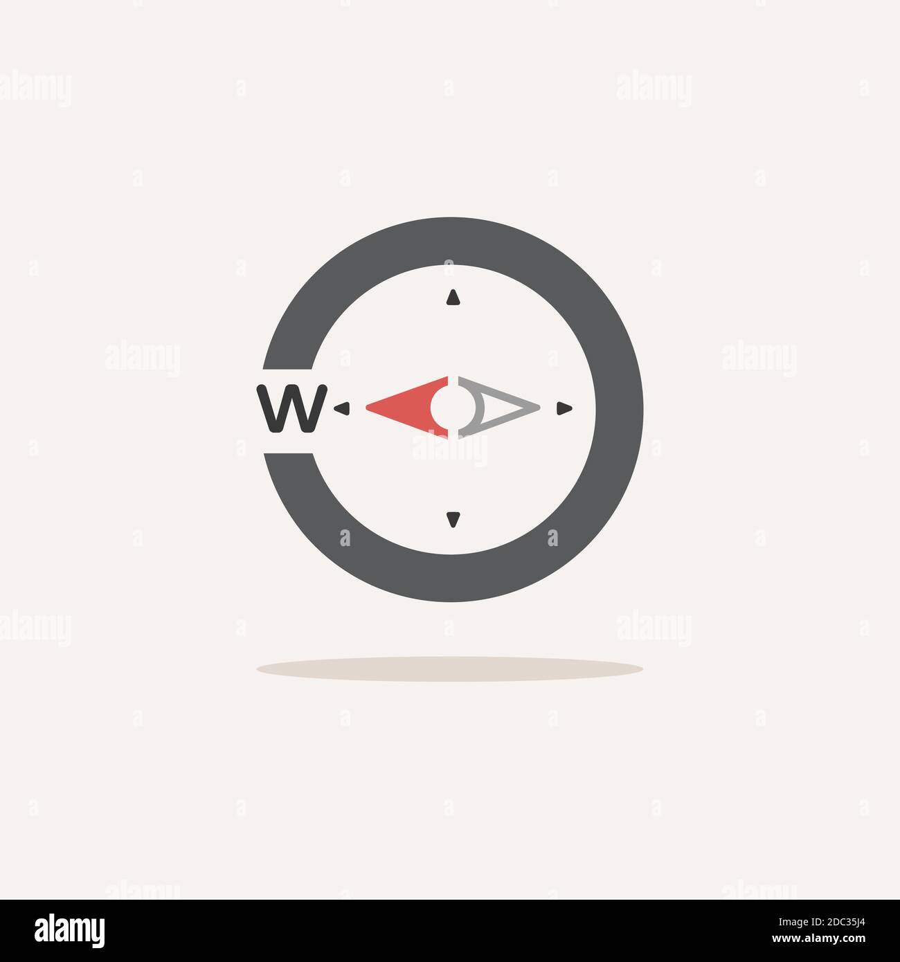 West direction. Compass. Color icon with shadow. Weather glyph vector ...