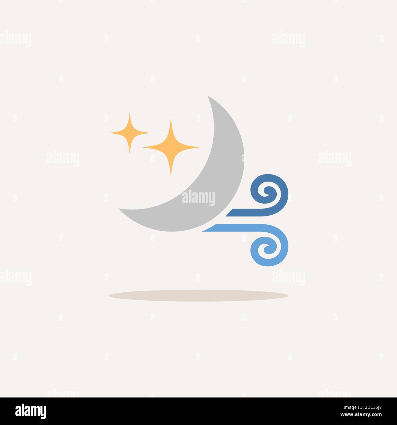 Wind and moon. Color icon with shadow. Weather glyph vector ...
