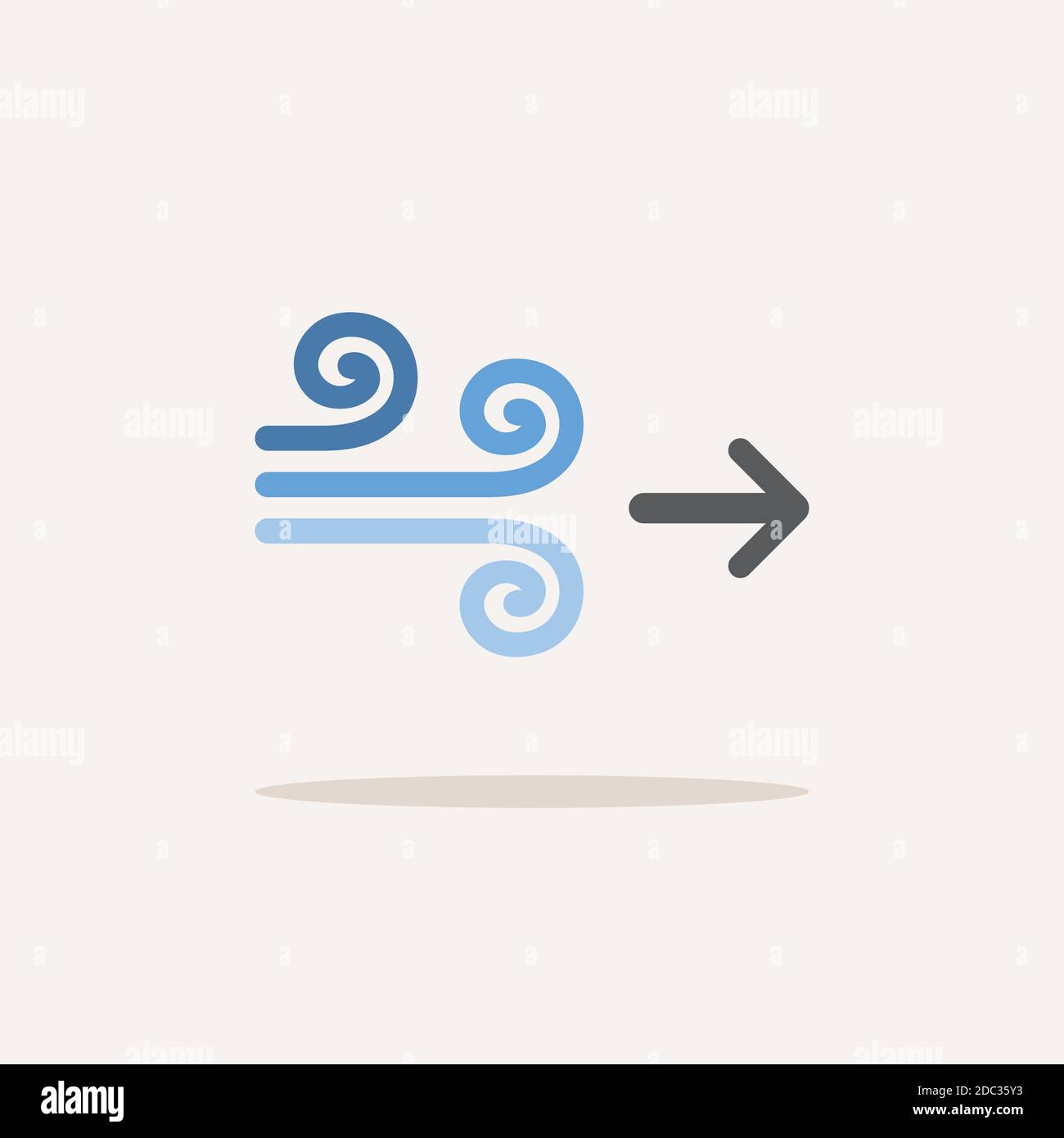 Wind with arrow. Color icon with shadow. Weather glyph vector ...
