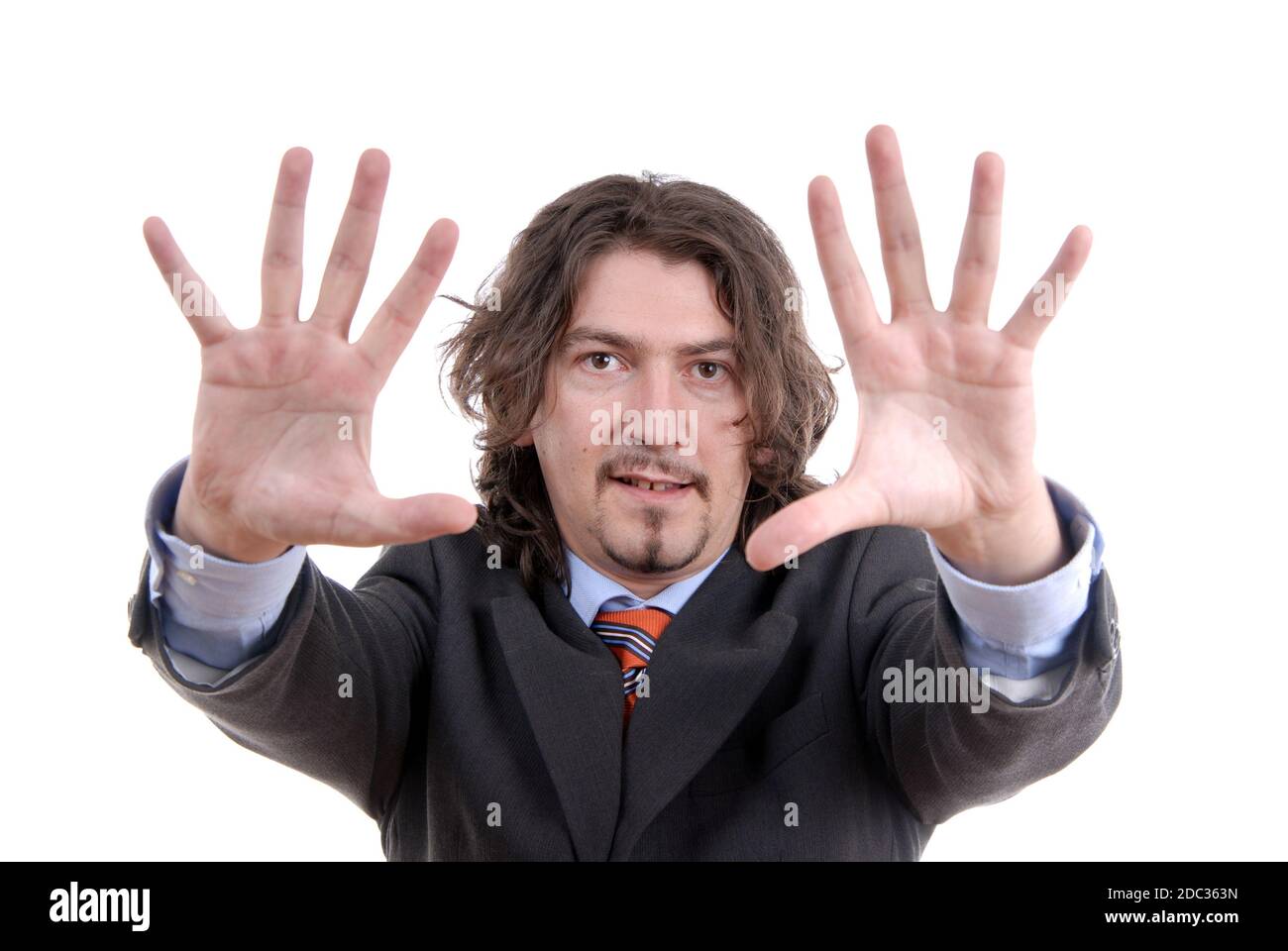 man with hands open isolated on white Stock Photo - Alamy