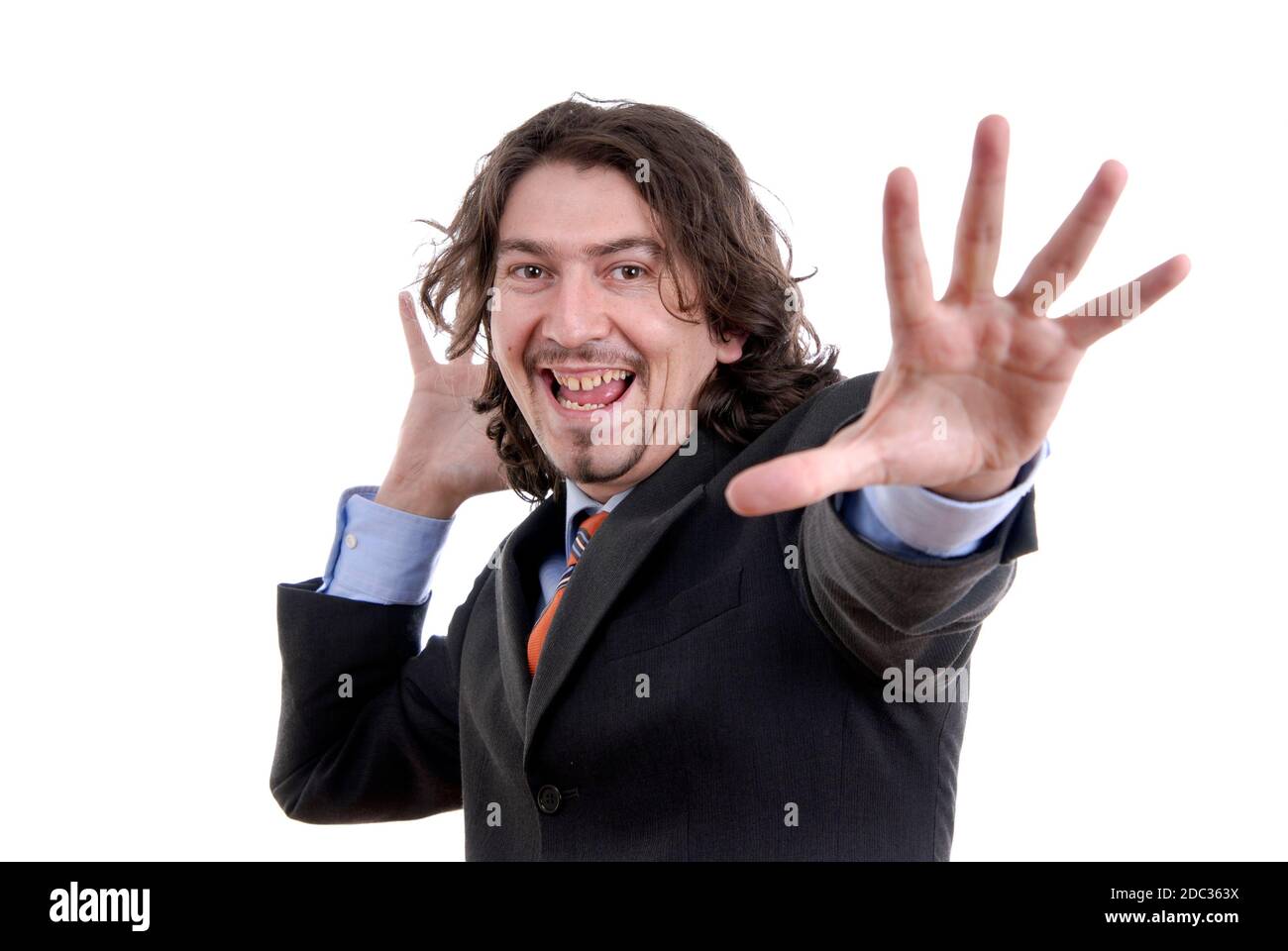 man with hands open isolated on white Stock Photo - Alamy