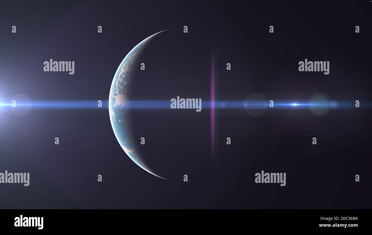 sunrise from planet orbit, 3d illustration render Stock Photo - Alamy