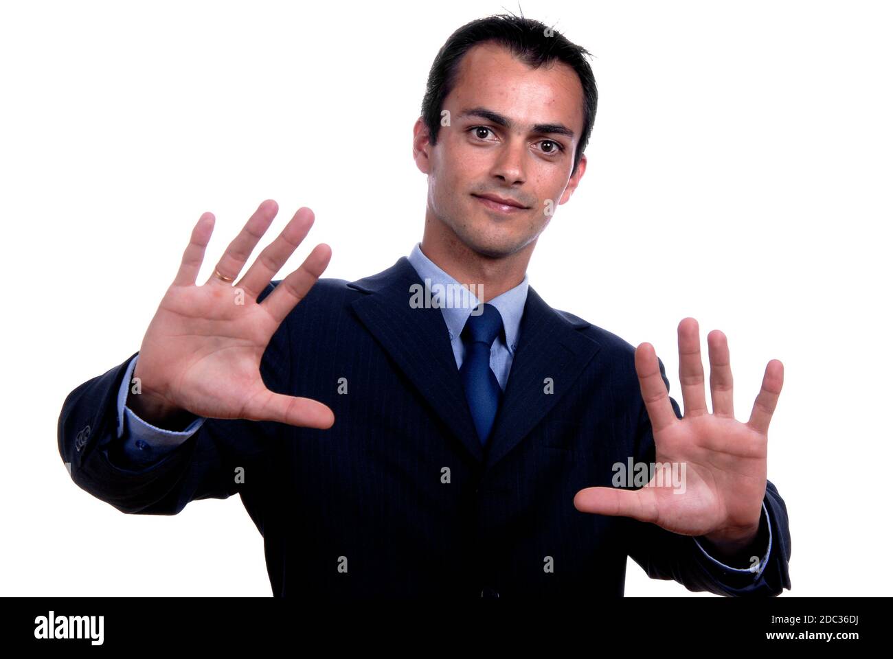 man with hands open isolated on white Stock Photo - Alamy