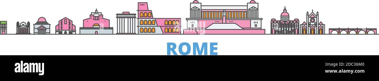 Italy, Rome line cityscape, flat vector. Travel city landmark, oultine ...