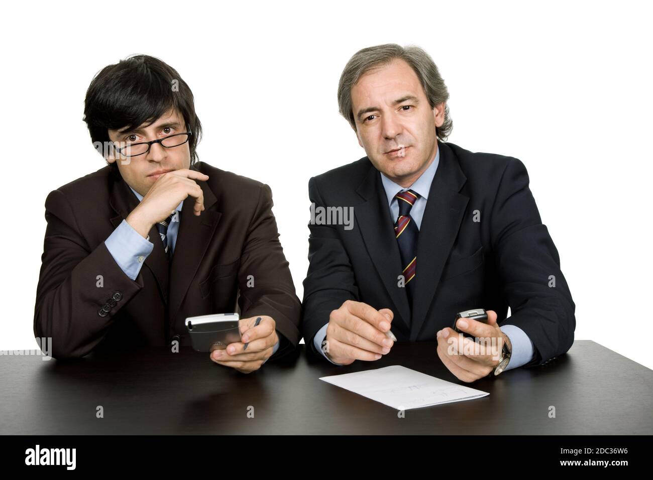 business team working at a desk, isolated on white Stock Photo - Alamy