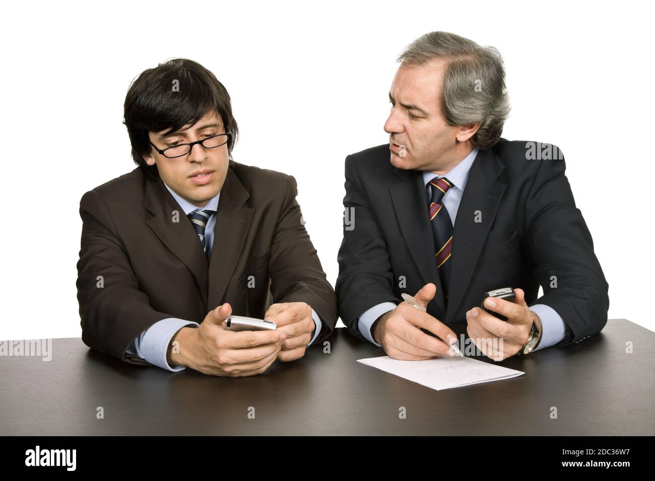 business team working at a desk, isolated on white Stock Photo - Alamy
