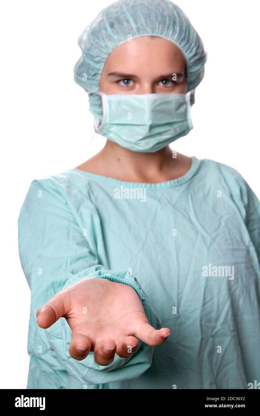 young nurse offering hand, focus on the hand Stock Photo - Alamy