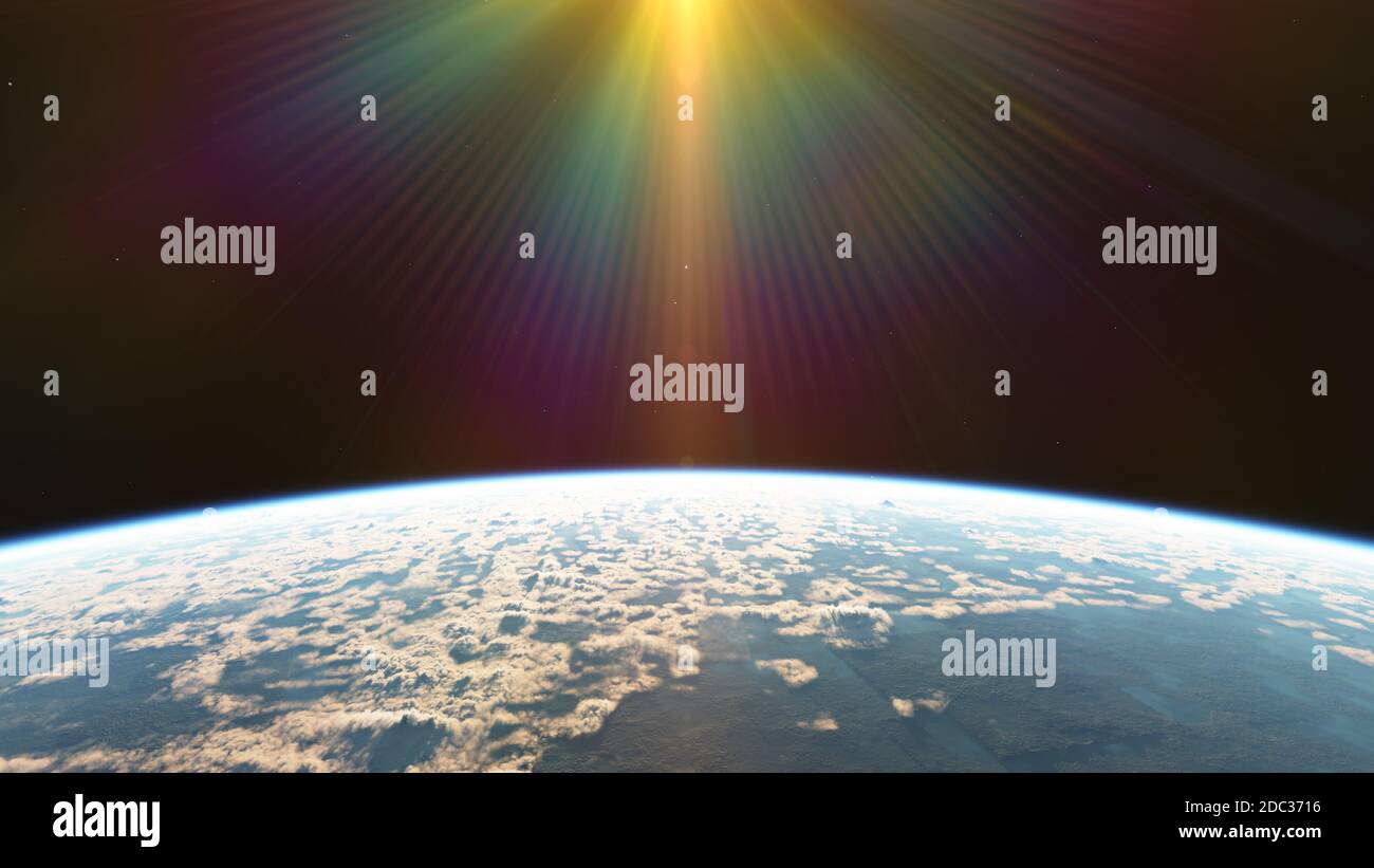 sunrise from planet orbit, 3d illustration render Stock Photo - Alamy