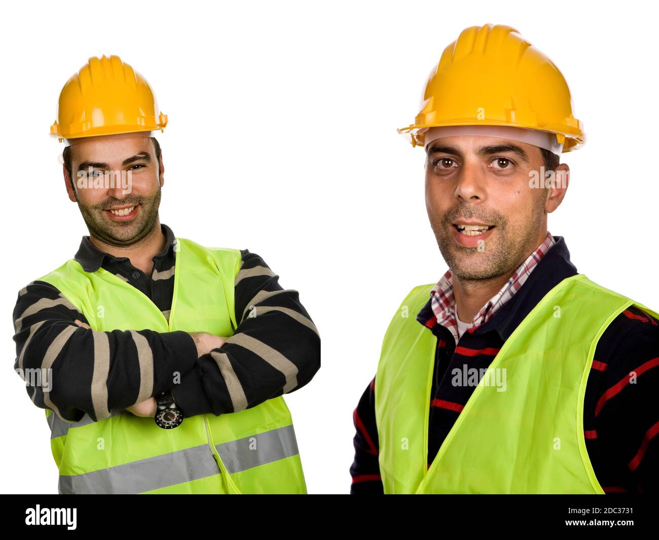 two young workers in a white background Stock Photo - Alamy
