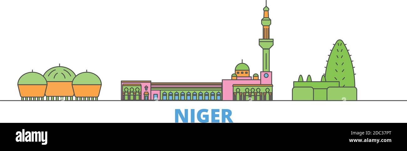 Niger line cityscape, flat vector. Travel city landmark, oultine ...