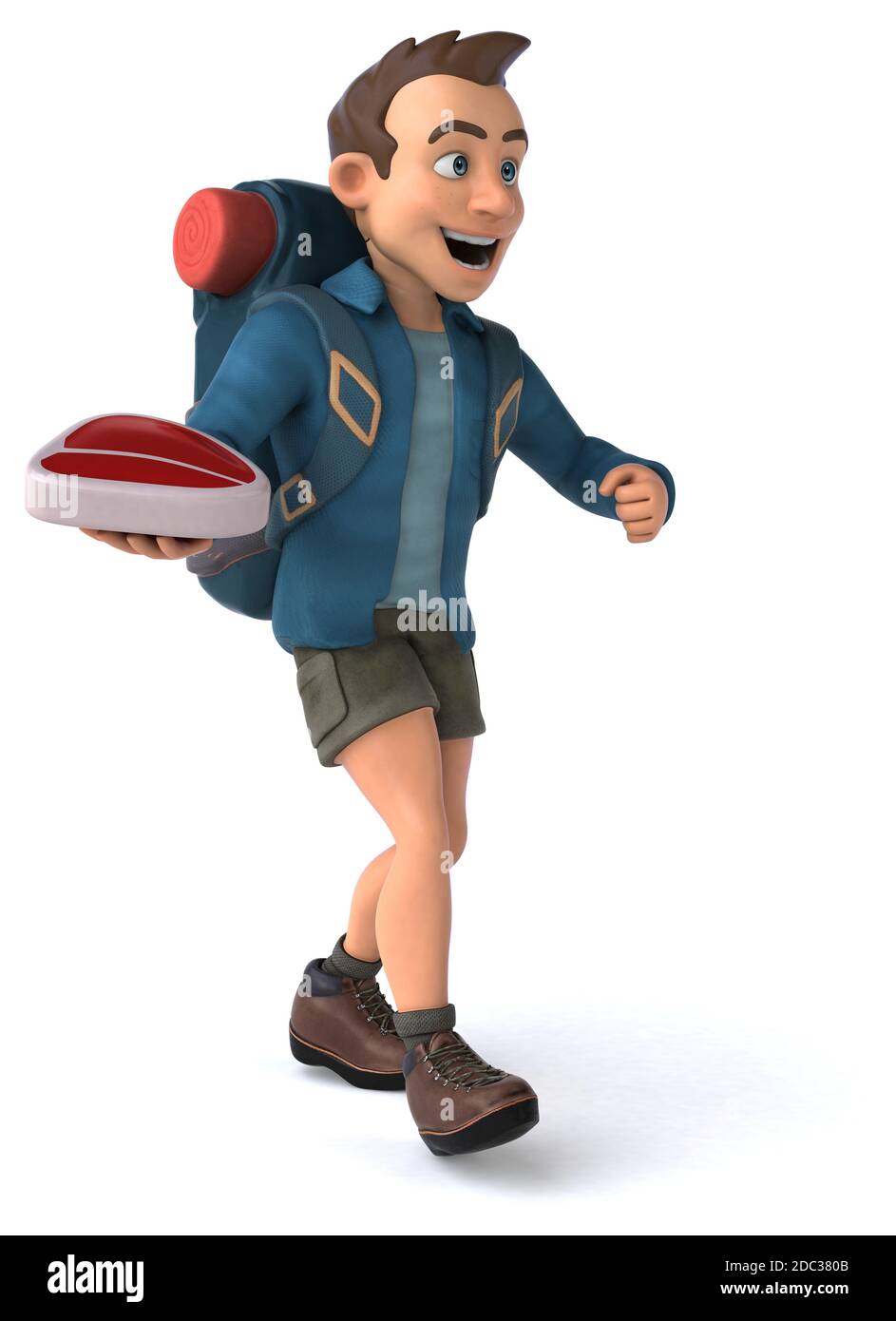 Fun illustration of a 3D cartoon backpacker Stock Photo - Alamy