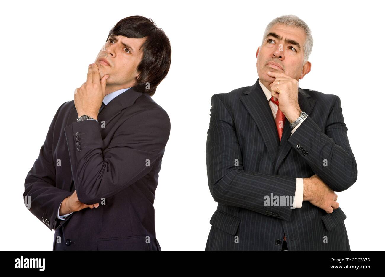 two business men thinking, isolated on white Stock Photo - Alamy