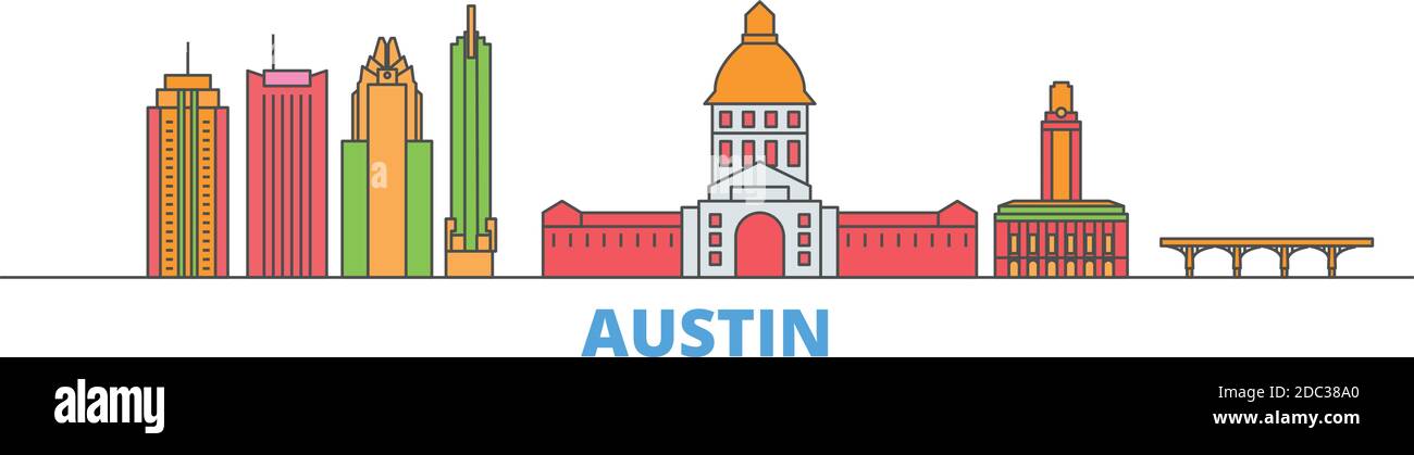 United States, Austin line cityscape, flat vector. Travel city landmark ...