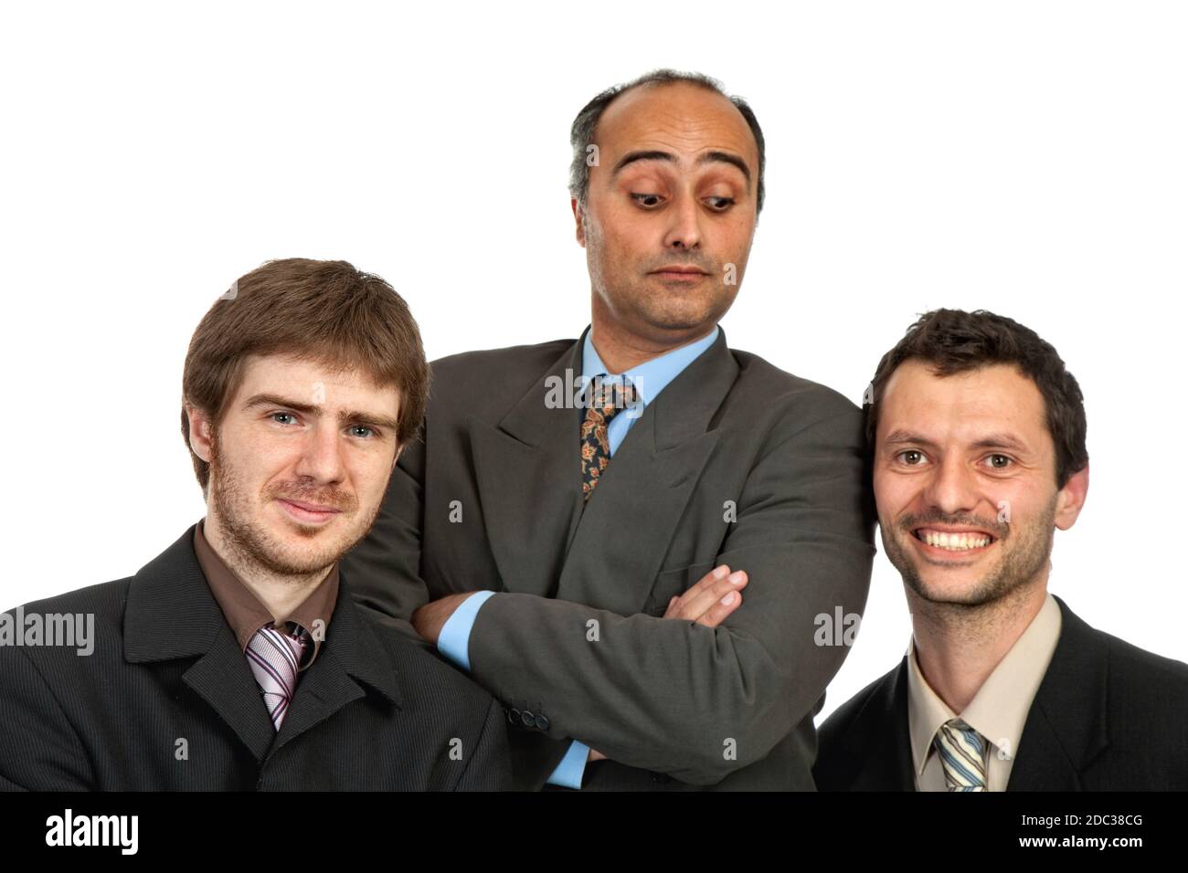 three funny business men portrait on white Stock Photo - Alamy