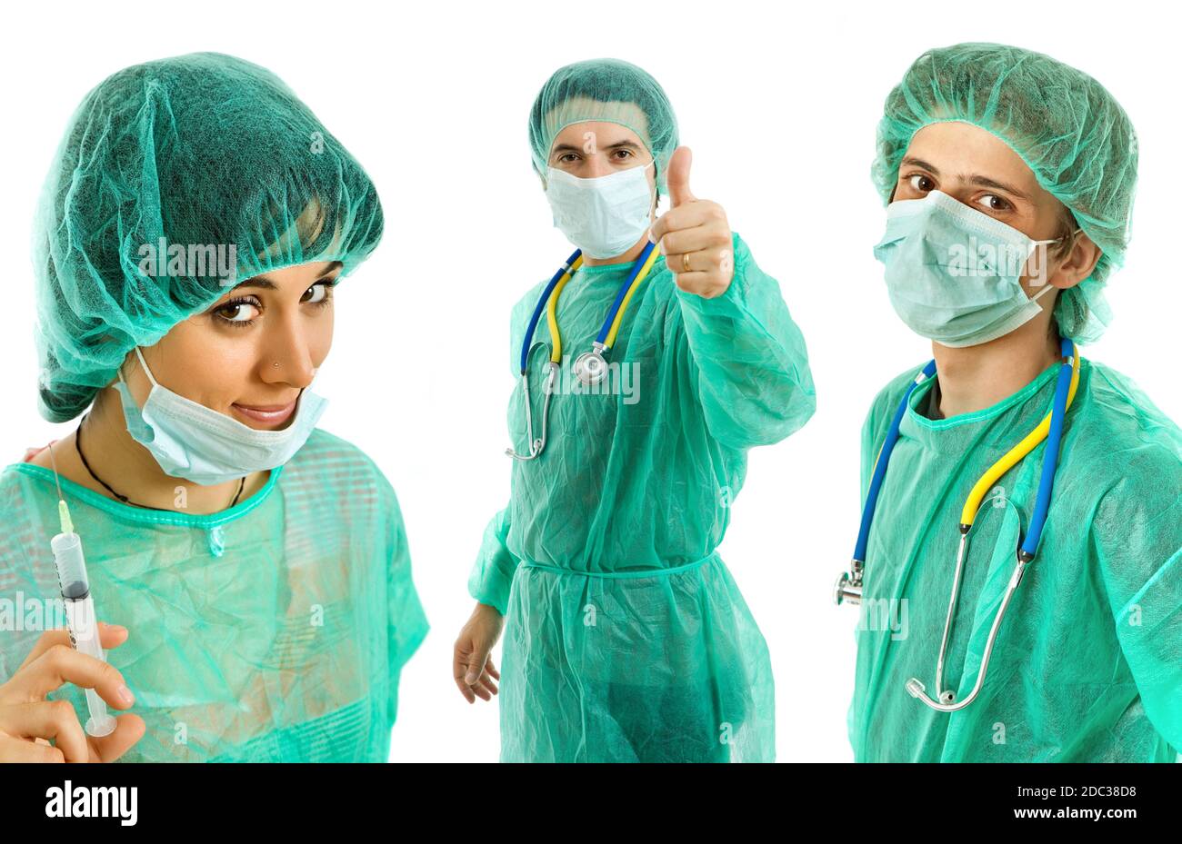 three young doctors, isolated on white background Stock Photo - Alamy