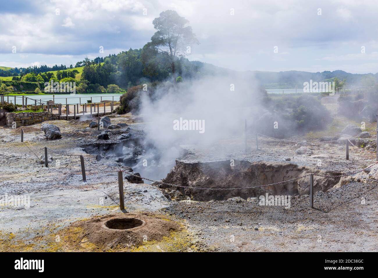 Boiling water and hot steam venting from Caldeira Grande in the small ...