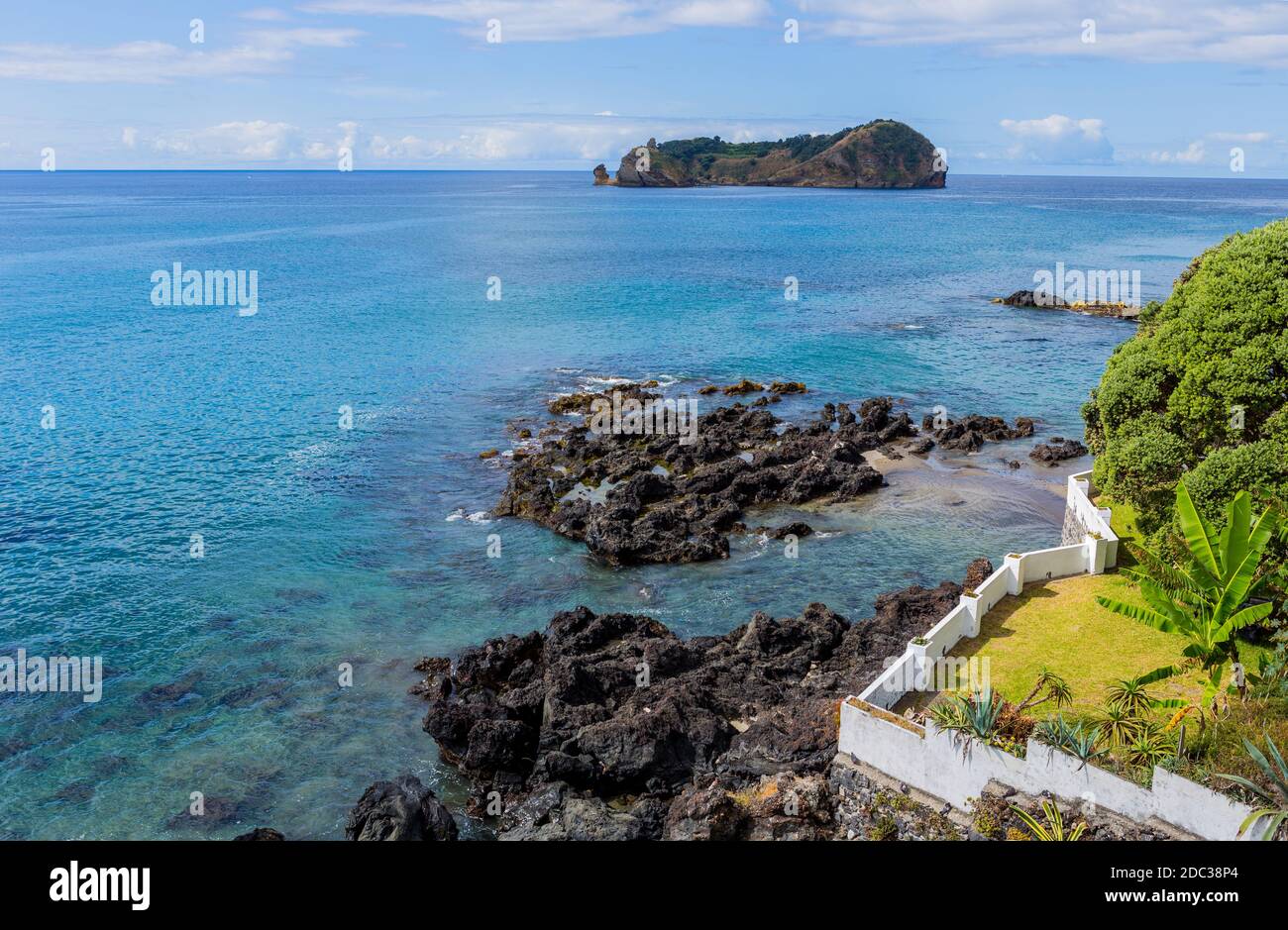 Famous volcanic islet of Vila Franca do Campo, small green crater ...