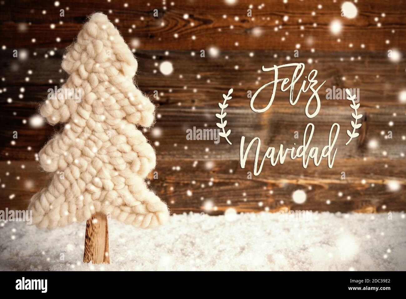 Spanish Calligraphy Feliz Navidad Means Merry Christmas. White Fabric ...