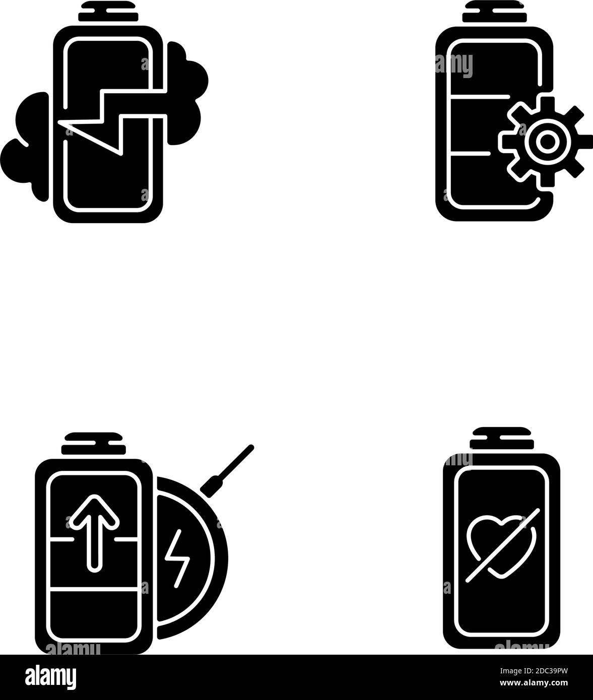 Proper battery usage black glyph icons set on white space Stock Vector ...