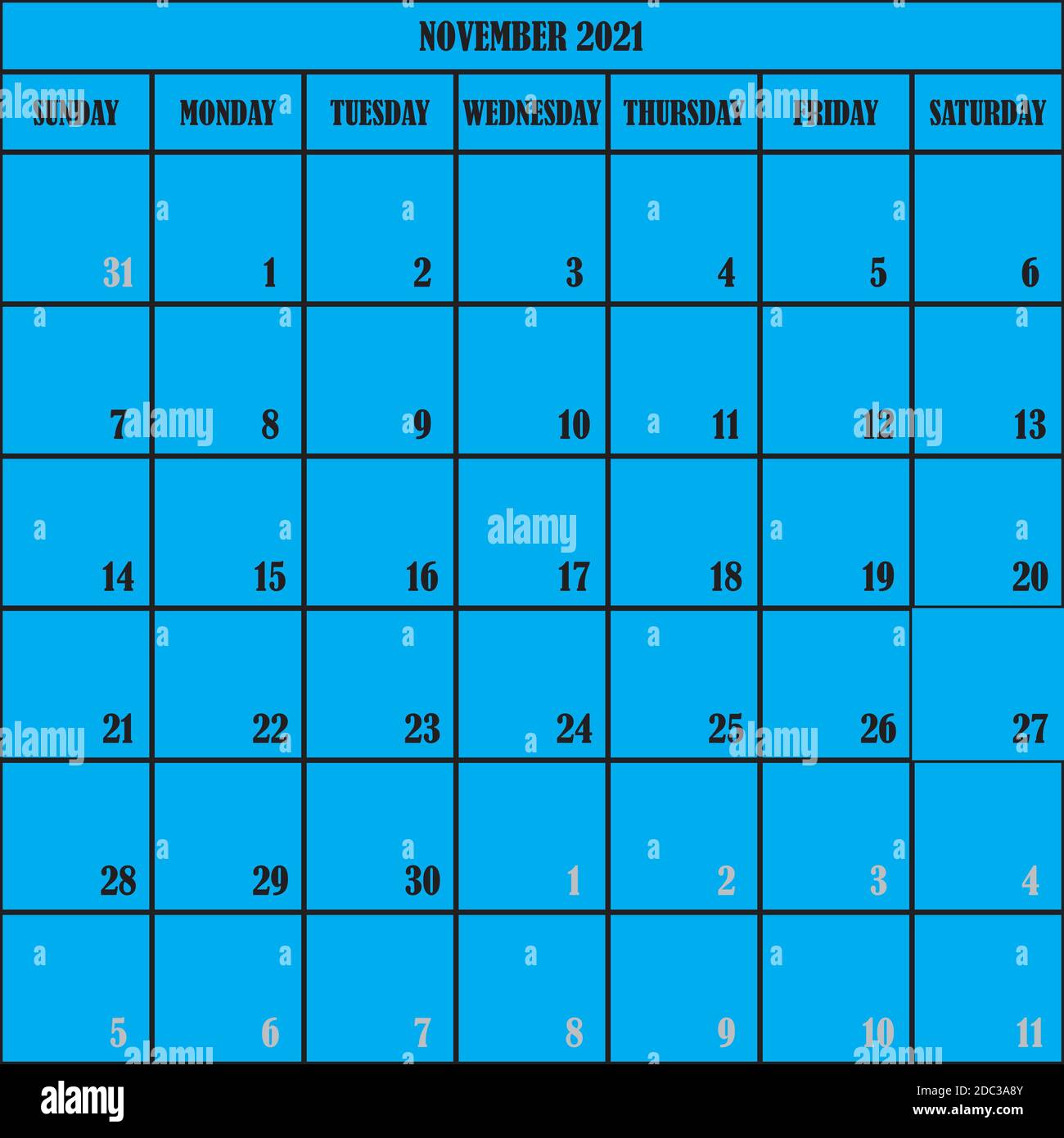 CALENDAR PLANNER NOVEMBER 2021 ON BLUE BACKGROUND DESIGNER CUT Stock ...