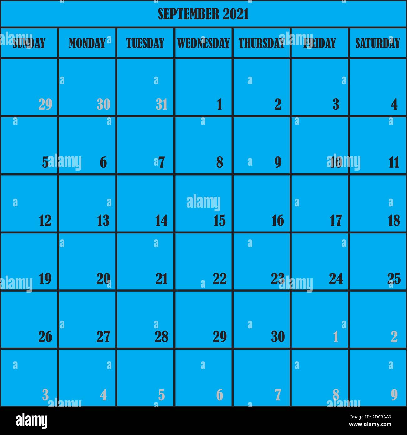 CALENDAR PLANNER MONTH SEPTEMBER 2021 ON BLUE BACKGROUND DESIGNER CUT ...