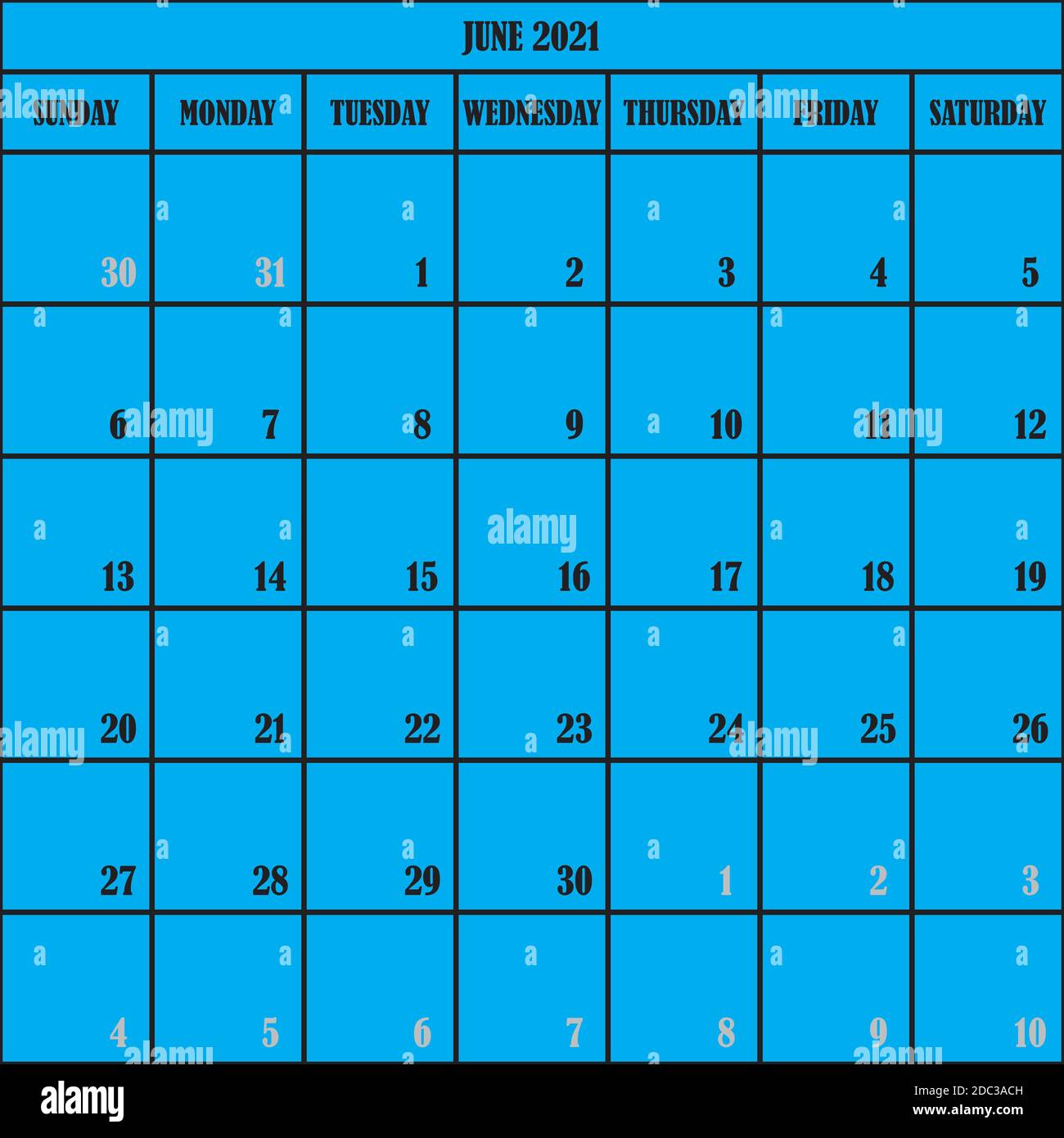 CALENDAR PLANNER MONTH JUNE 2021 ON BLUE BACKGROUND DESIGNER CUT Stock ...