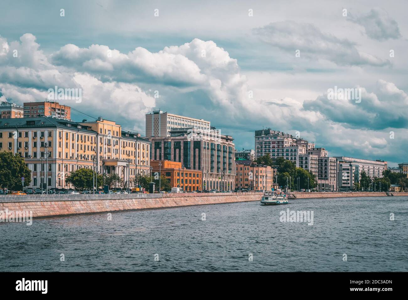 The embankment of the Moscow river. Beautiful summer views of Moscow ...