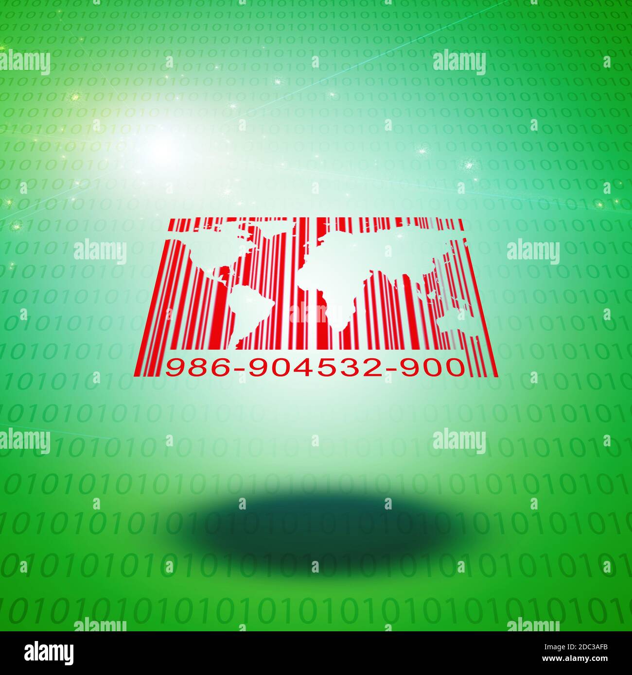 Binary code, world map and bar code. 3D rendering Stock Photo - Alamy