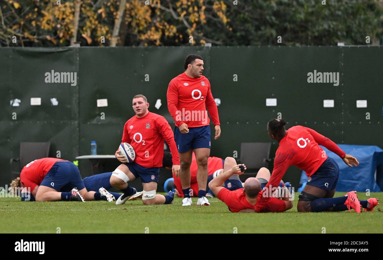 England's Sam Underhill (left) during the training session at the ...