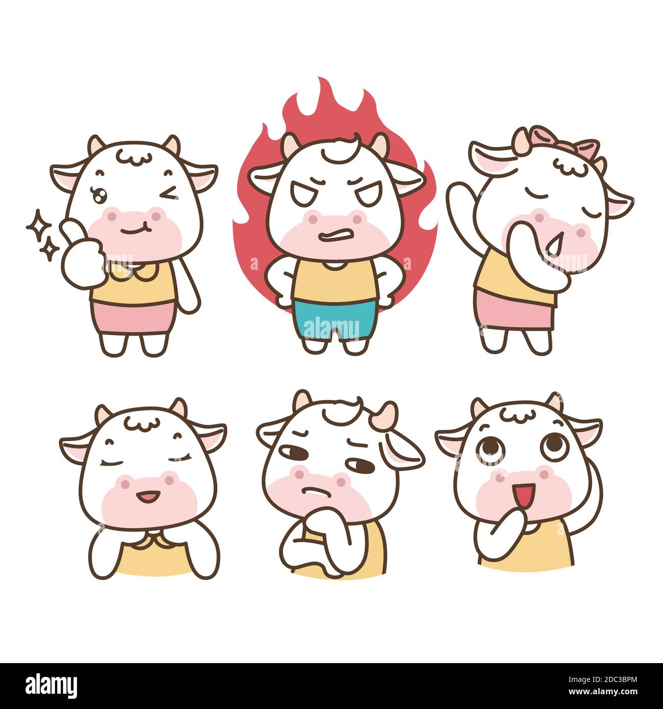 Set of cute cow emoticon icons cartoon illustration 006 Stock Vector ...