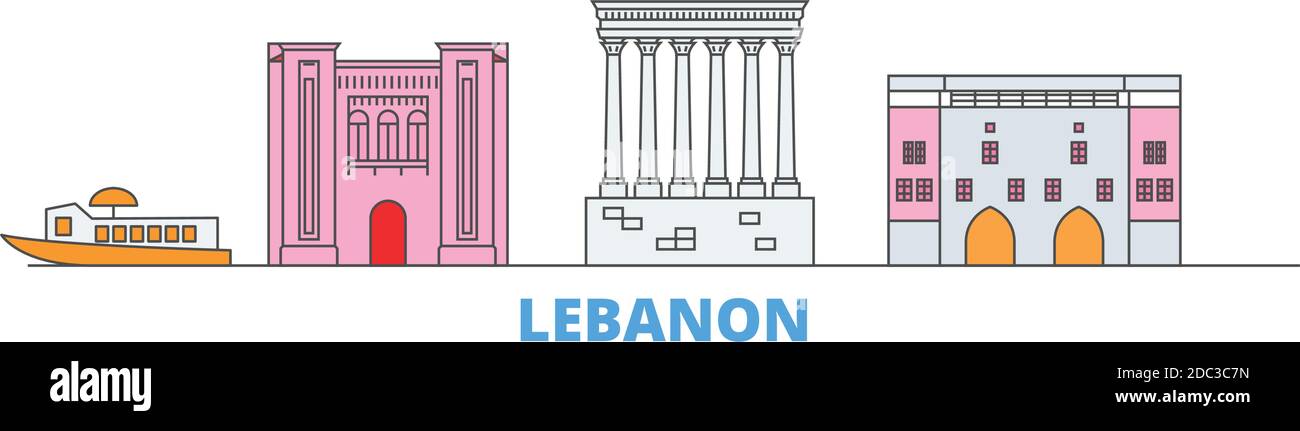 Lebanon line cityscape, flat vector. Travel city landmark, oultine ...