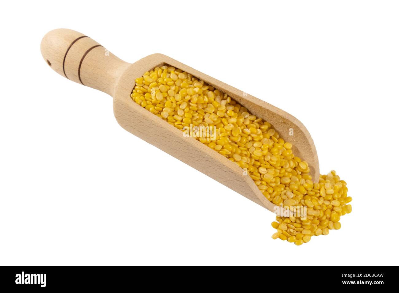 Mung dal or Mung daal bean in wooden scoop isolated on white background ...
